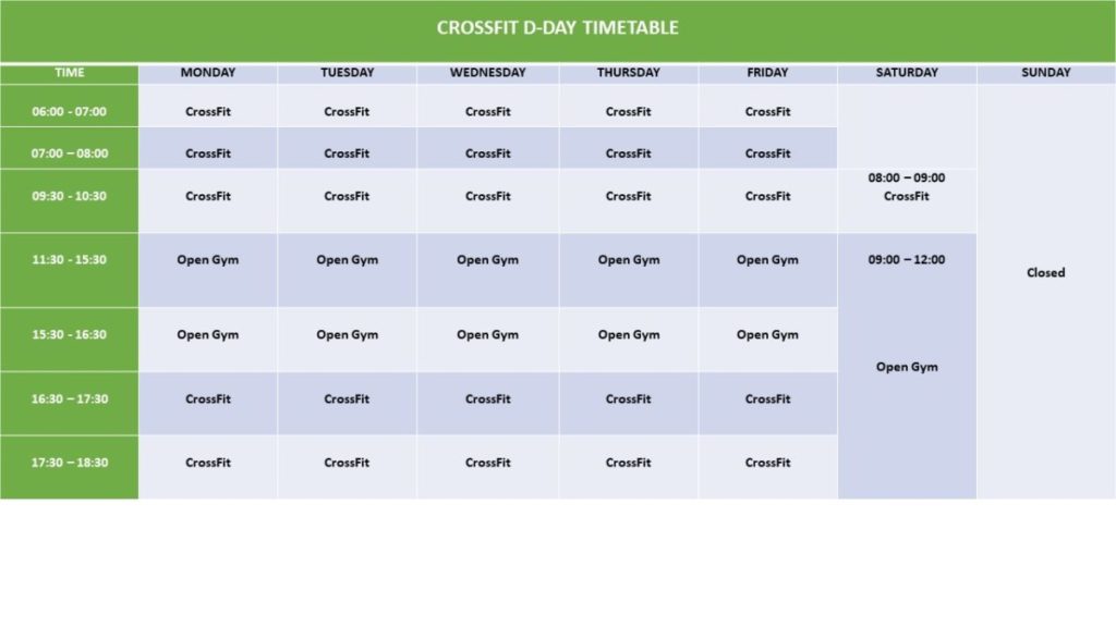 Classes & Timetable - Crossfit D-Day